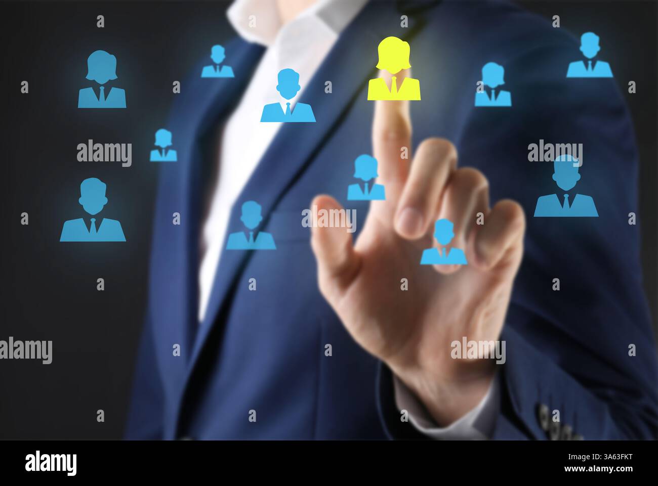 Targeting, recruitment, customer acquisition. Businessman touching ...