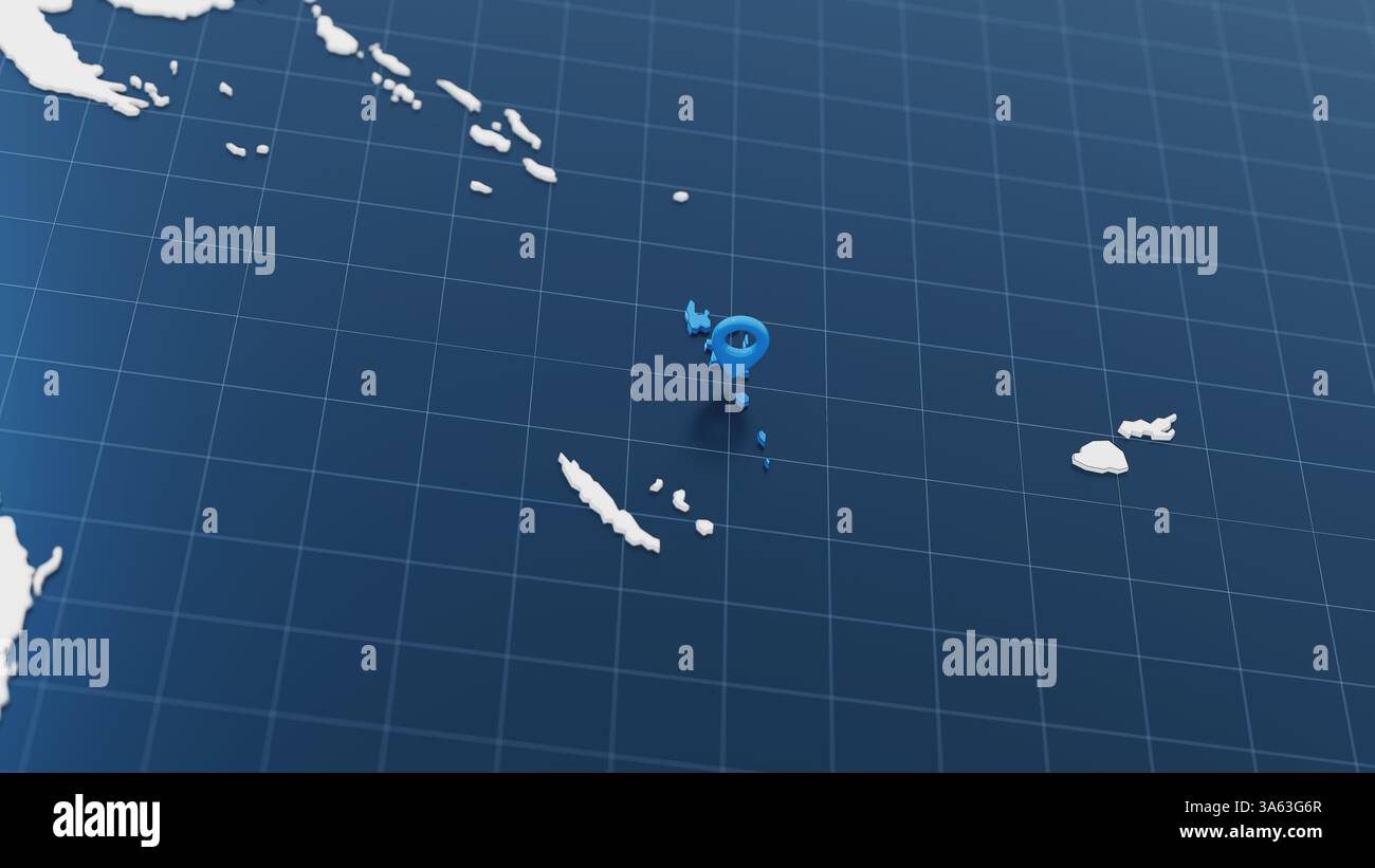 Blue Vanuatu 3d map with pointer pin surrounded with other countries in ...