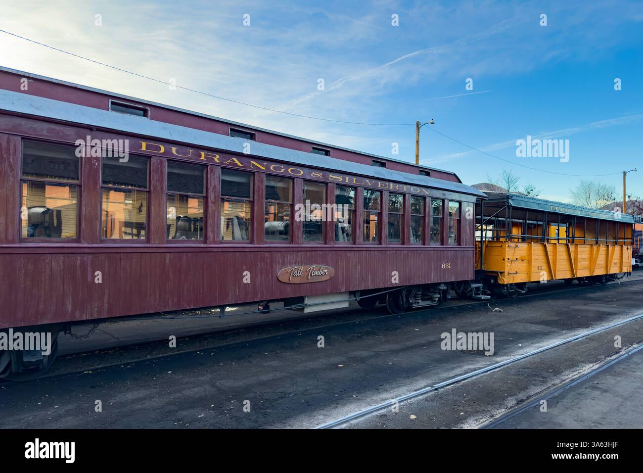 Passenger rail cars of the Durango & Silverton Narrow Gauge Railroad in ...