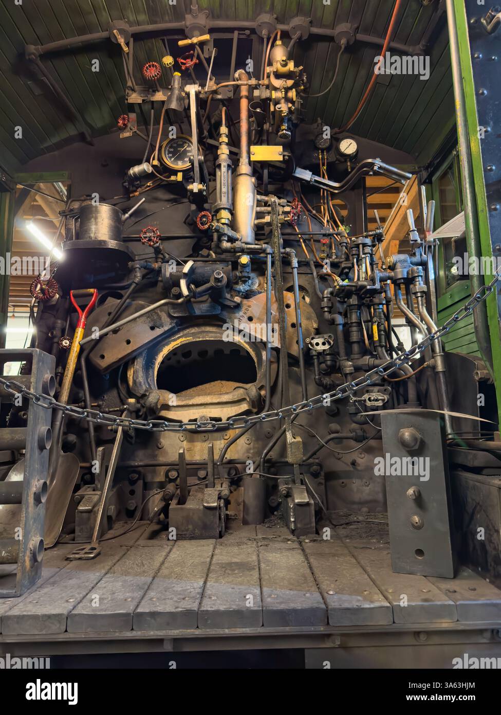The cab of a vintage steam locomotive in the Durango & Silverton Narrow ...