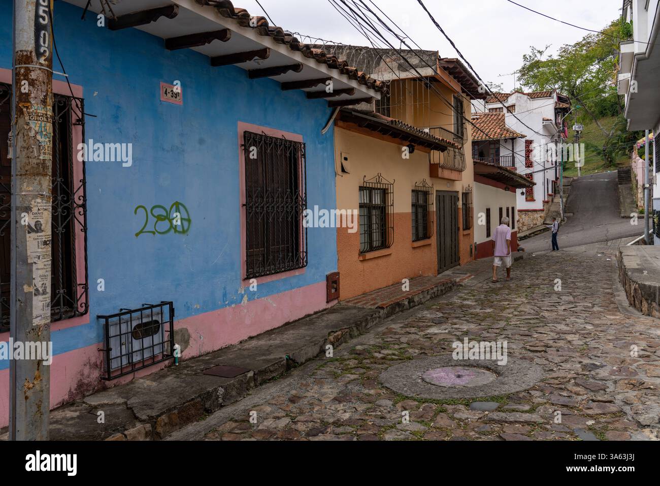 Colorfully painted residential buildings with traditional architecture ...