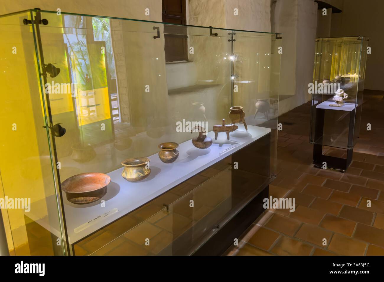 Display case of pre-Hispanic indigenous ceramic pottery in the La ...