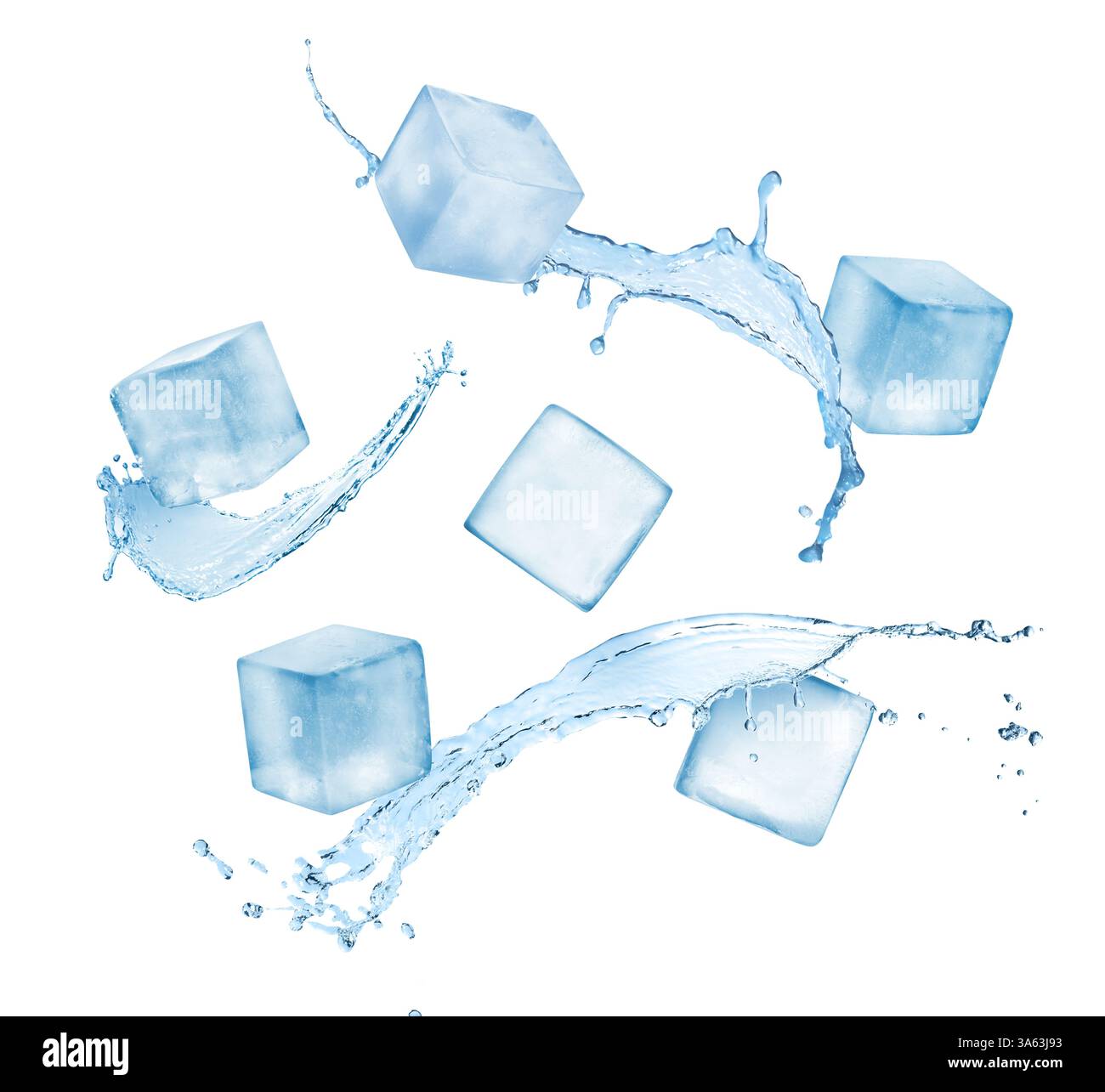 Ice cubes and splashing water on white background Stock Photo - Alamy
