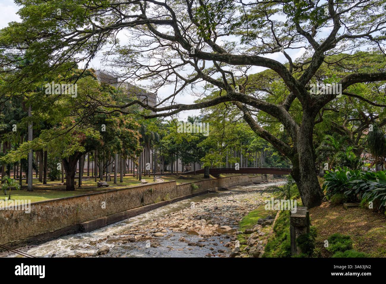 The Cali River and a riverside park in the city of Cali, Colombia Stock ...