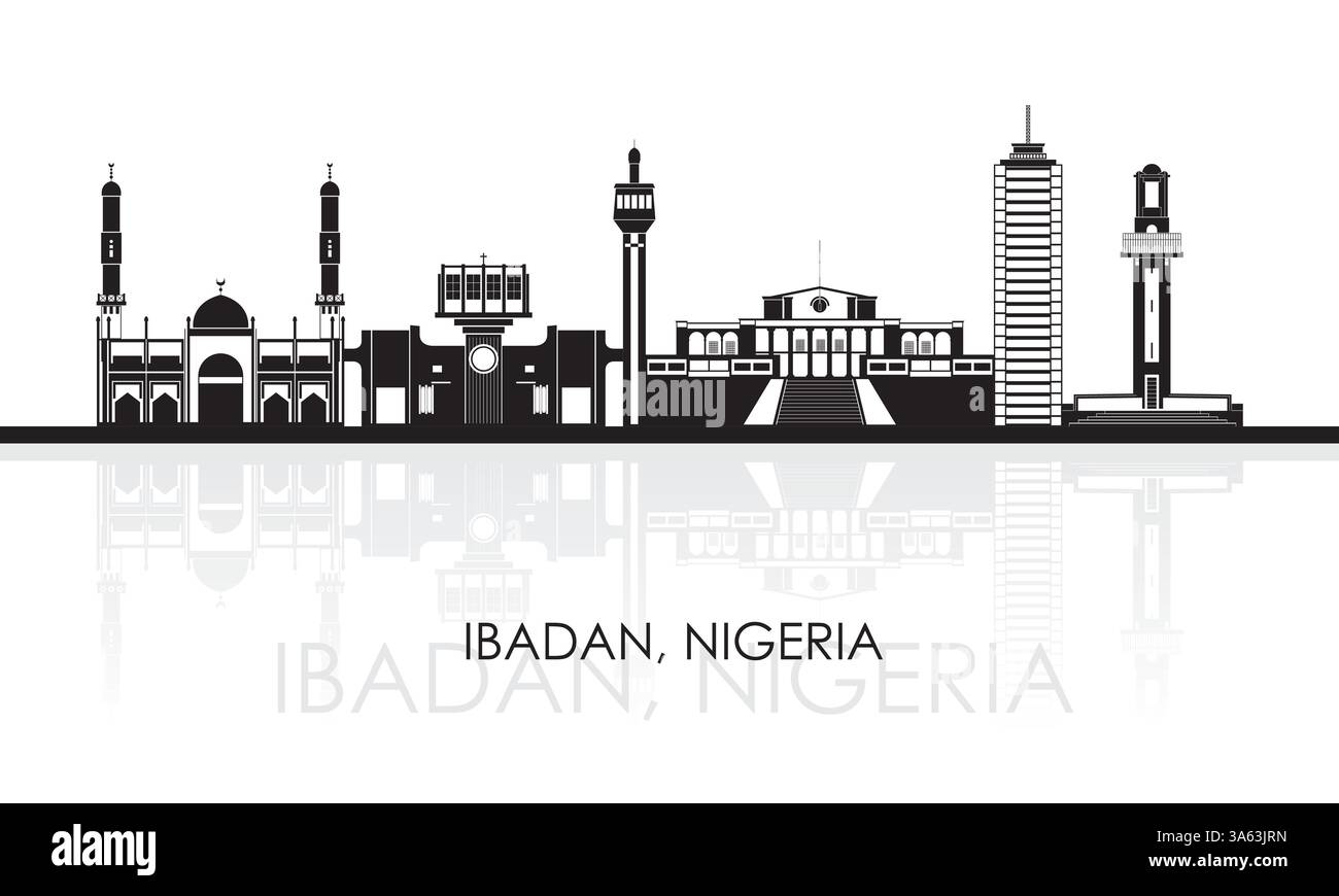 Silhouette Skyline panorama of city of Ibadan, Nigeria- vector ...