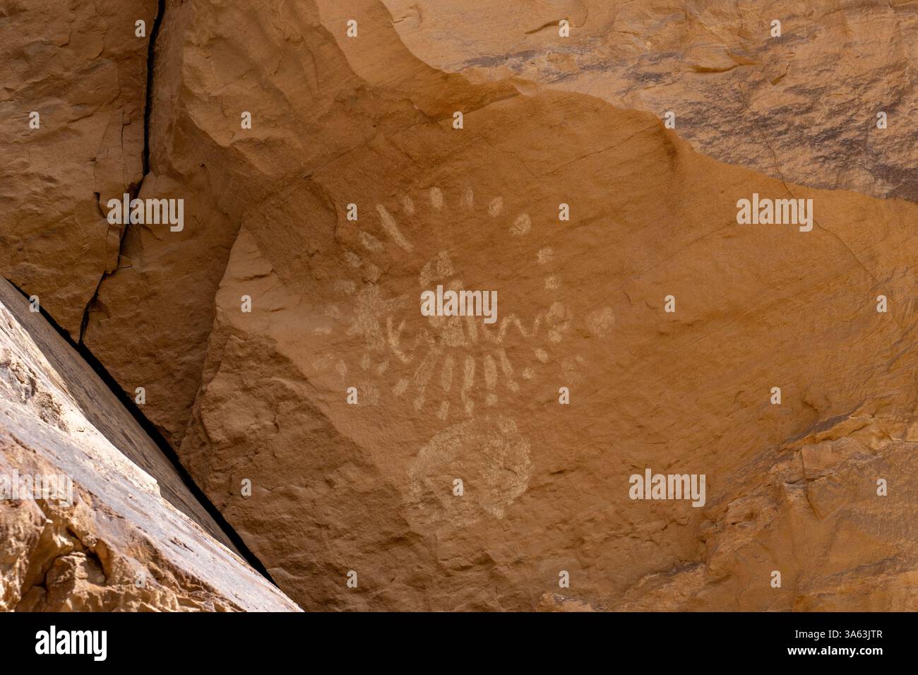 A pre-Hispanic Native American painted pictograph rock art panel in ...