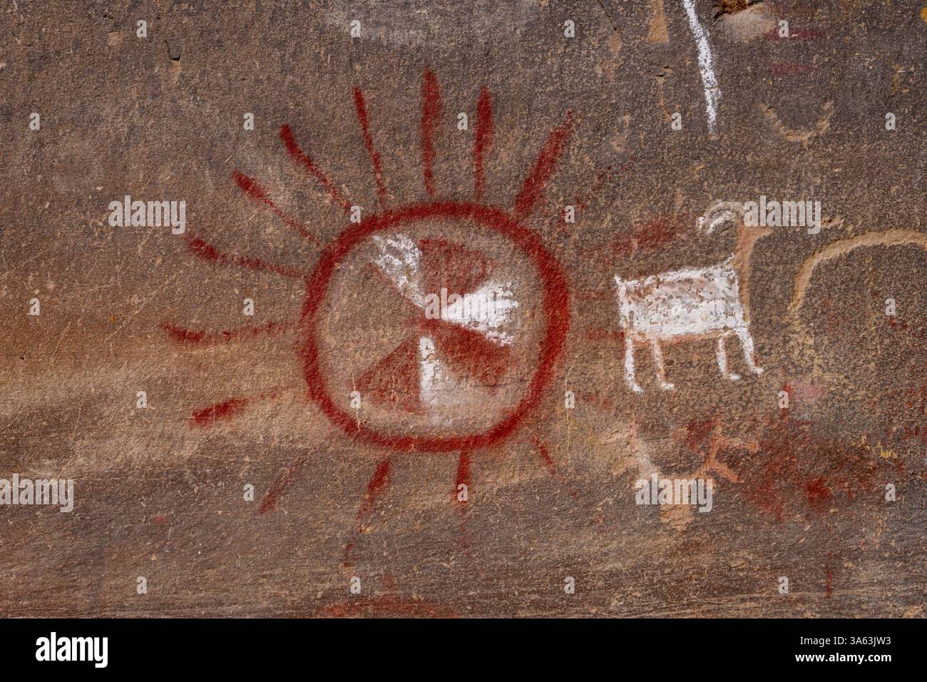 A pre-Hispanic Native American pictograph & petroglyph rock art panel ...