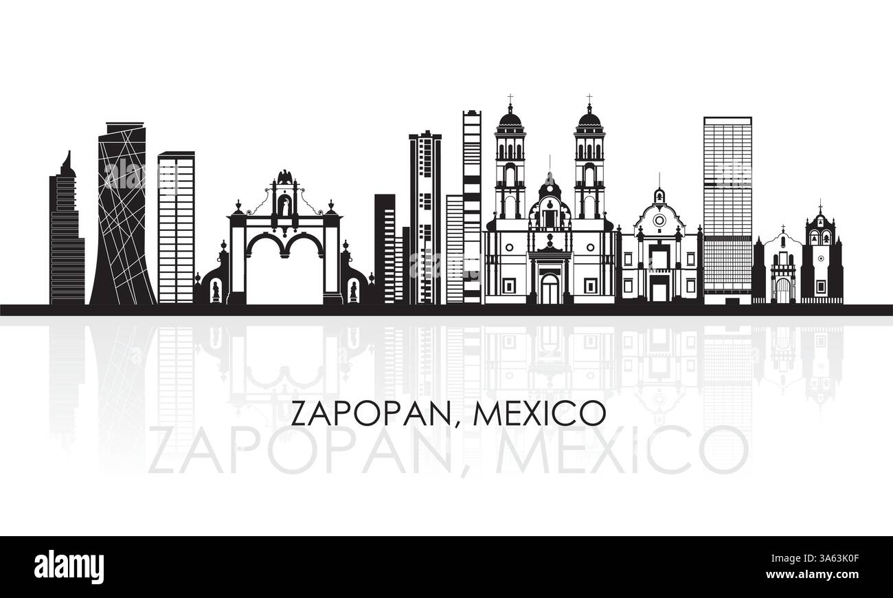 Silhouette Skyline panorama of city of Zapopan, Mexico - vector ...