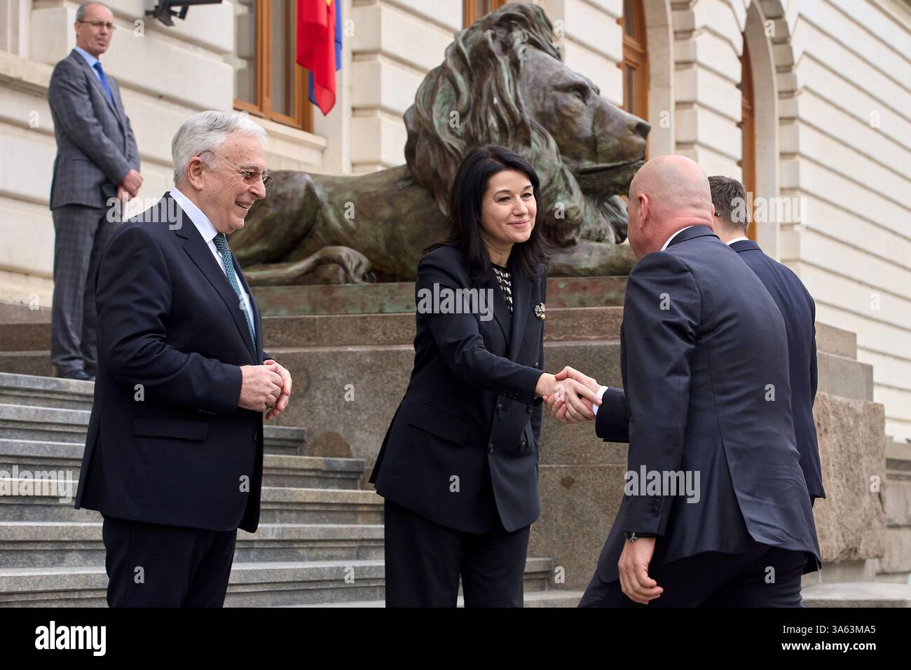 Bucharest, Romania, 24th Mar 2025: Ilie Bolojan (R), the interim ...