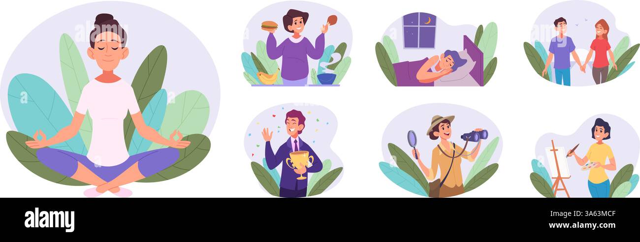 Basic needs. Psychology pictures of people essentials relax and ...