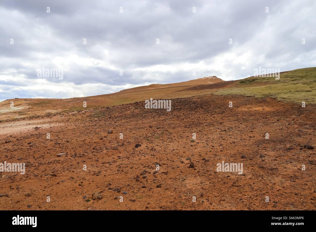 Reddish slopes of a geothermal area in Iceland showcase sparse ...