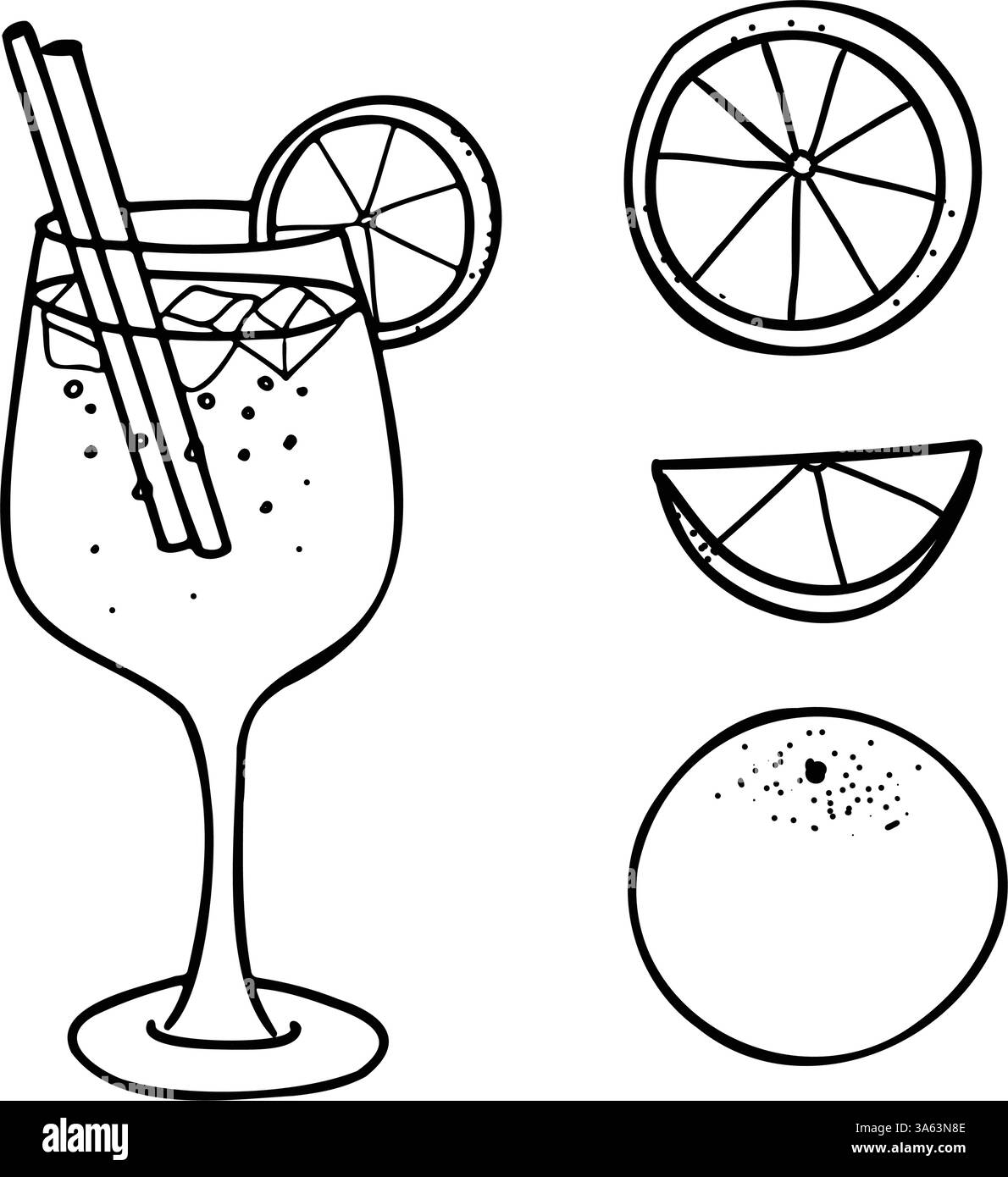 Aperol Spritz Cocktail and Orange Set. Hand drawn Vector illustration ...