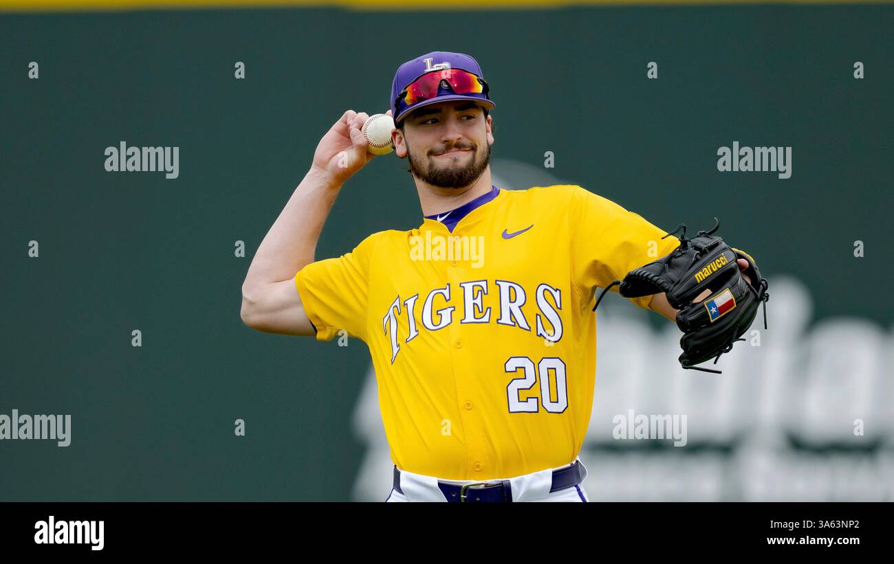 LSU pitcher Casan Evans (20) throws during an NCAA baseball game ...