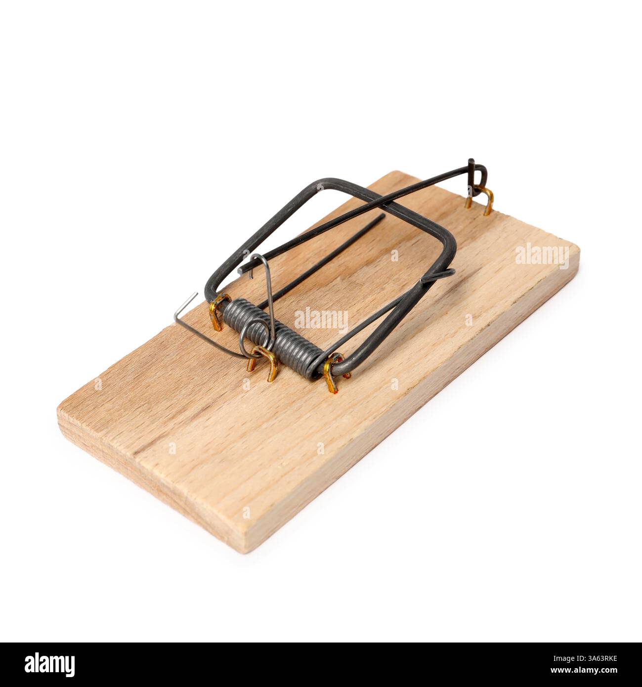 One spring-loaded bar mousetrap isolated on white Stock Photo - Alamy