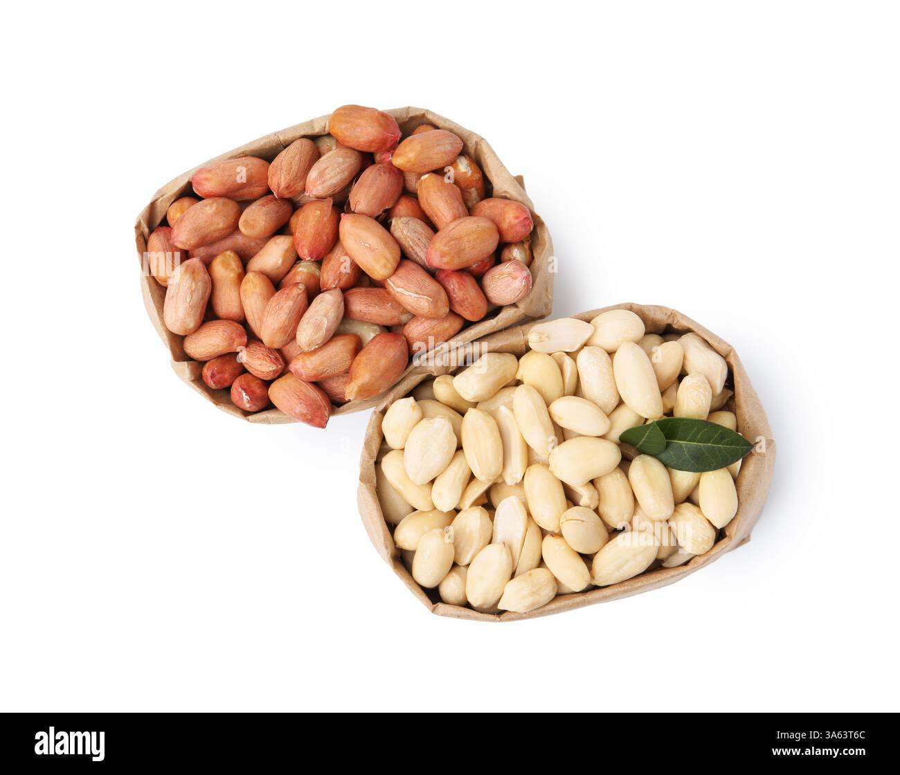 Fresh peanuts in paper bags isolated on white, top view Stock Photo - Alamy