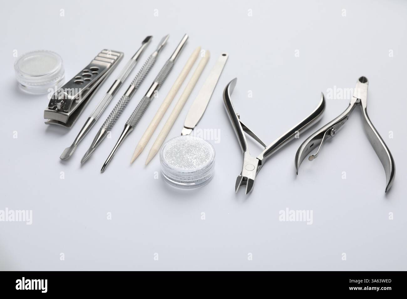 Set of different manicure tools on white background, closeup Stock ...