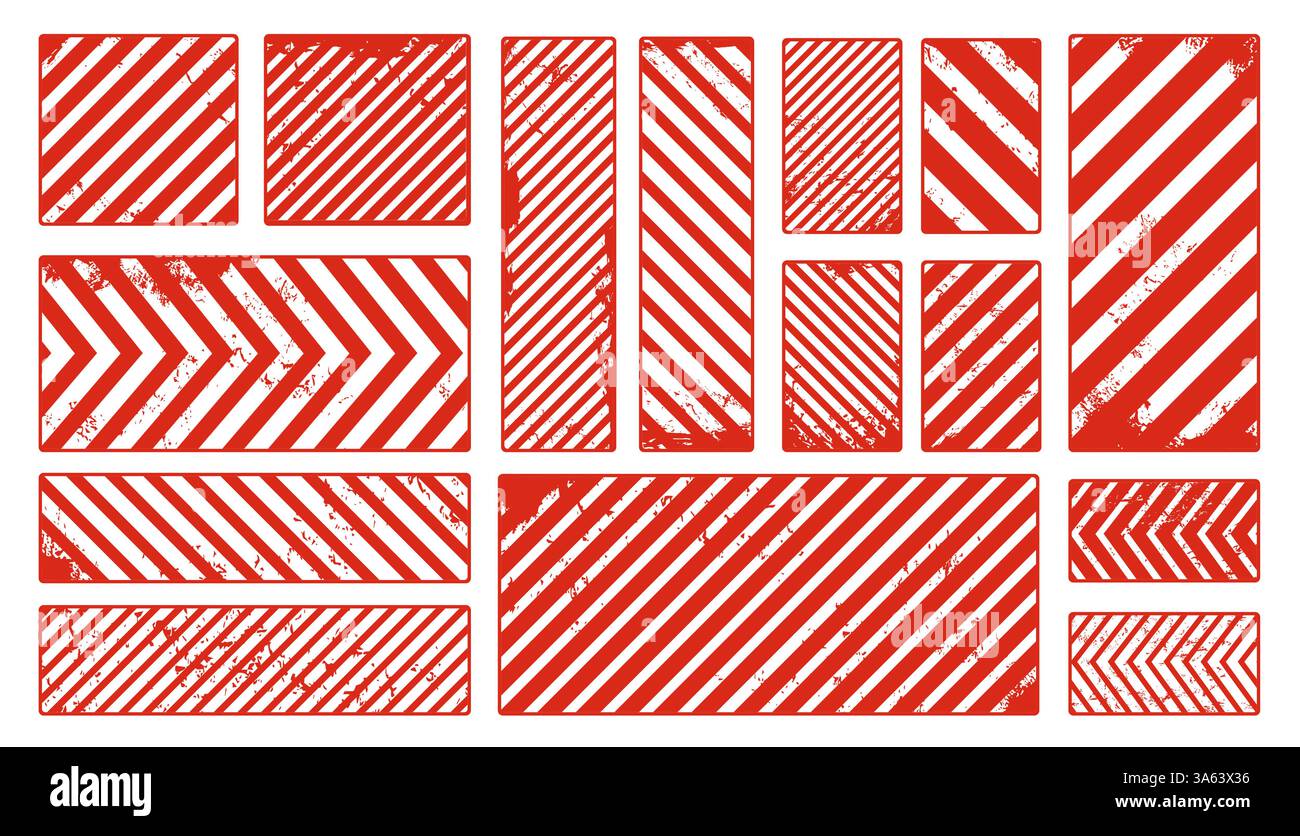 Caution and warning grunge red stripes and frames, hazard barrier tape ...