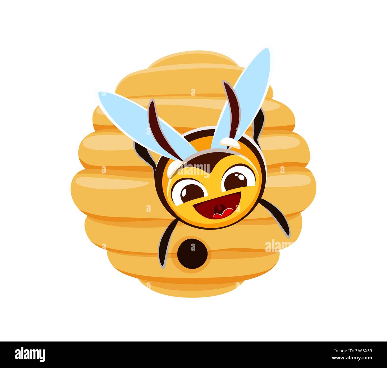 Cartoon honey bee character. Vector cheerful bee personage with blue ...