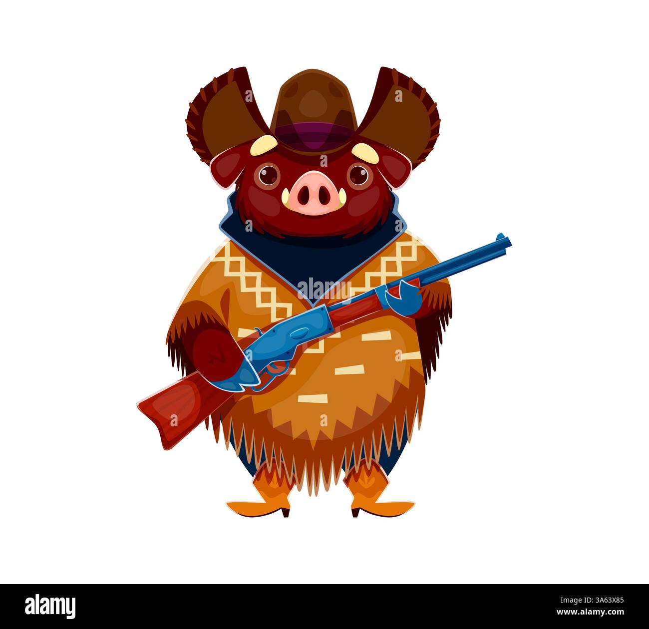 Cartoon Wild West boar animal cowboy and sheriff, ranger and bandit ...