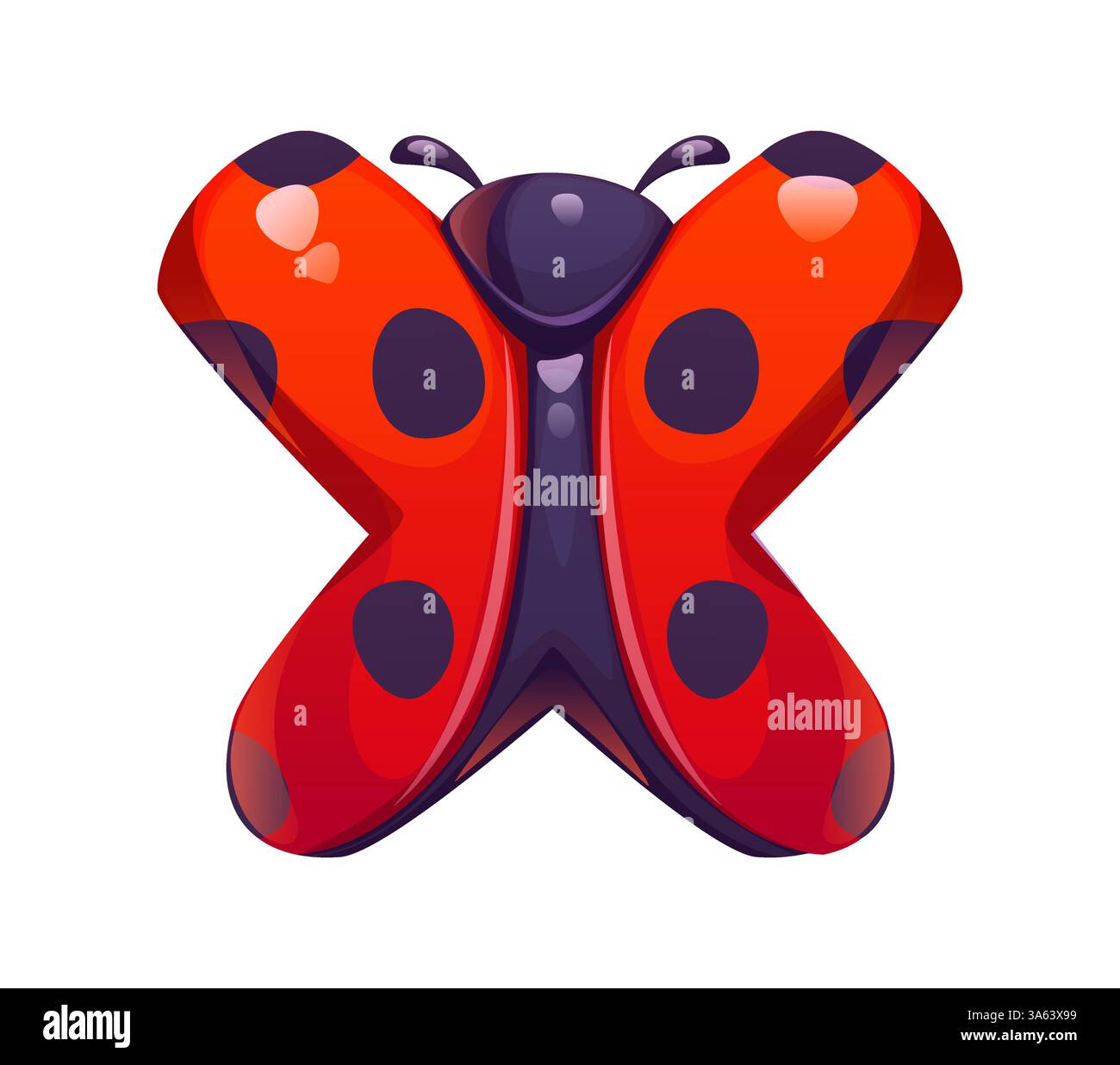 Ladybug cartoon font letter X. Garden lady bug cartoon English alphabet ...
