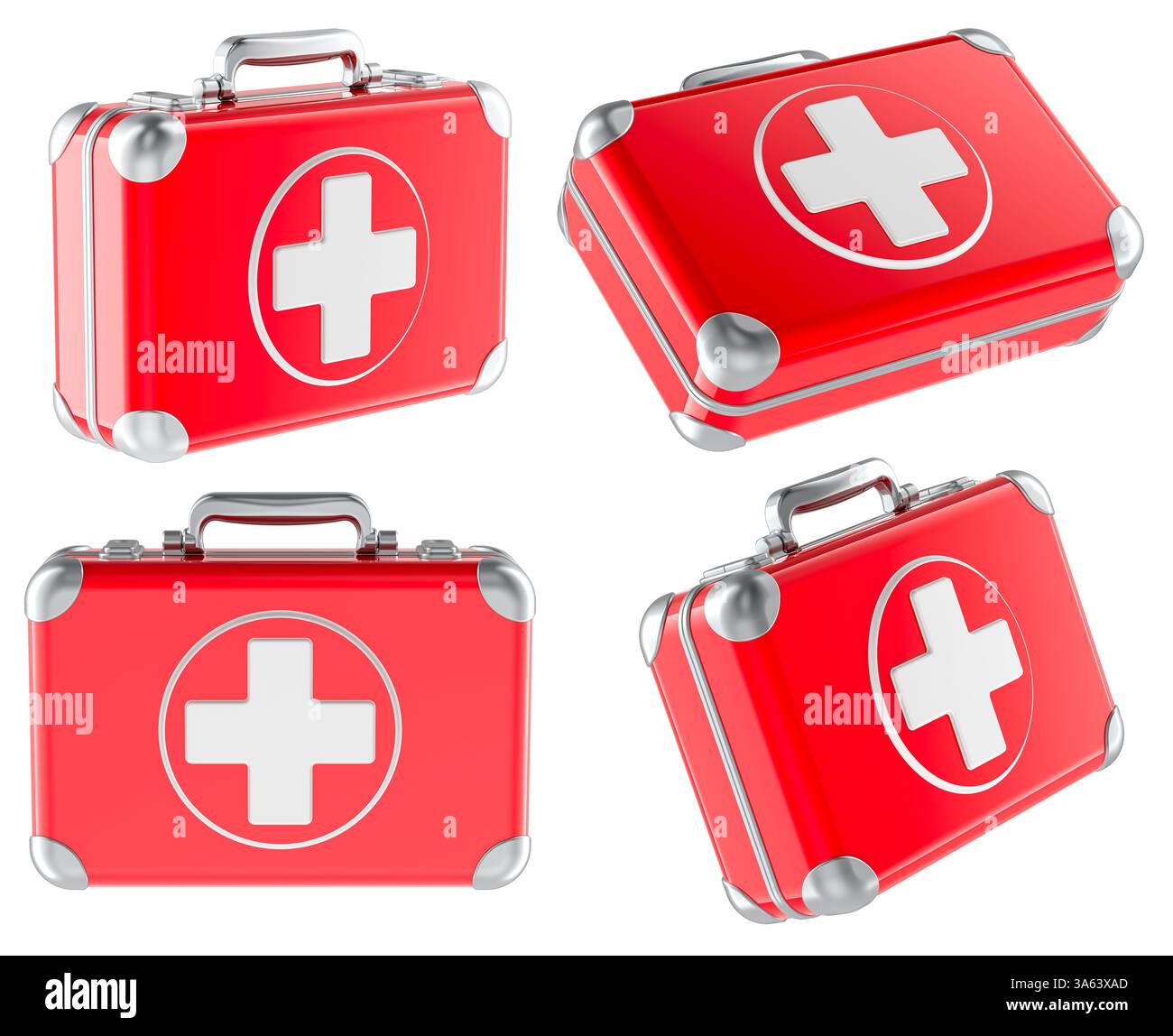 First Aid Kit, different views. 3D rendering isolated on white ...