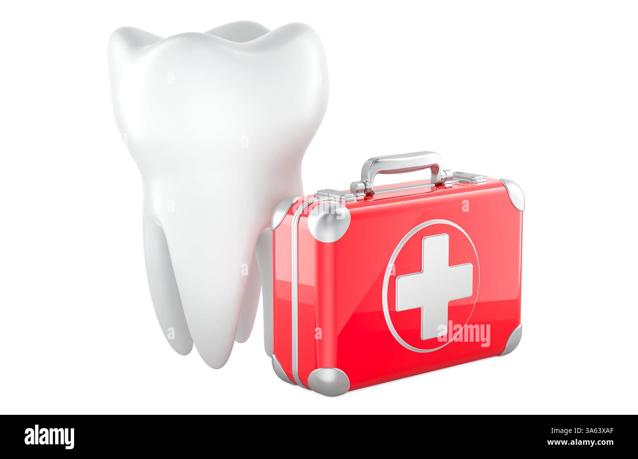Molar Tooth with First Aid Kit. Dental first aid, concept. 3D rendering ...