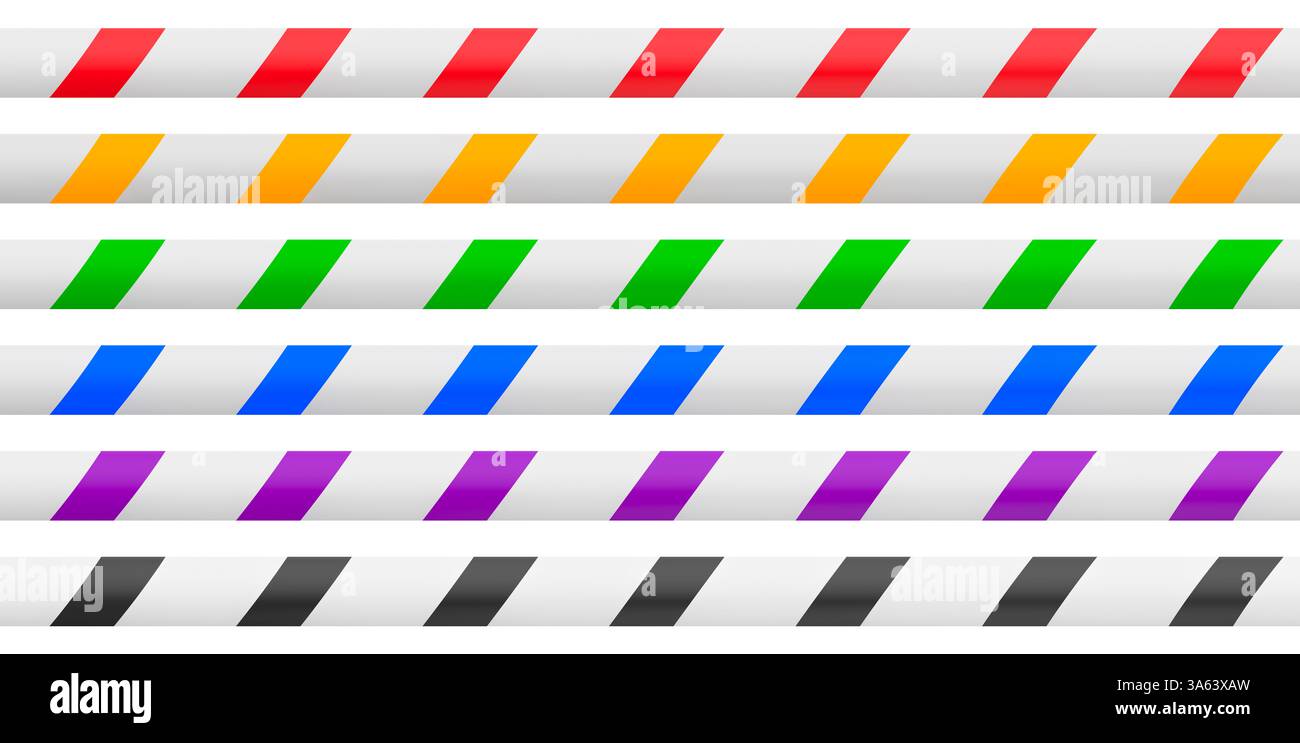 Set of stripes security warning tapes, different colors. 3D rendering ...