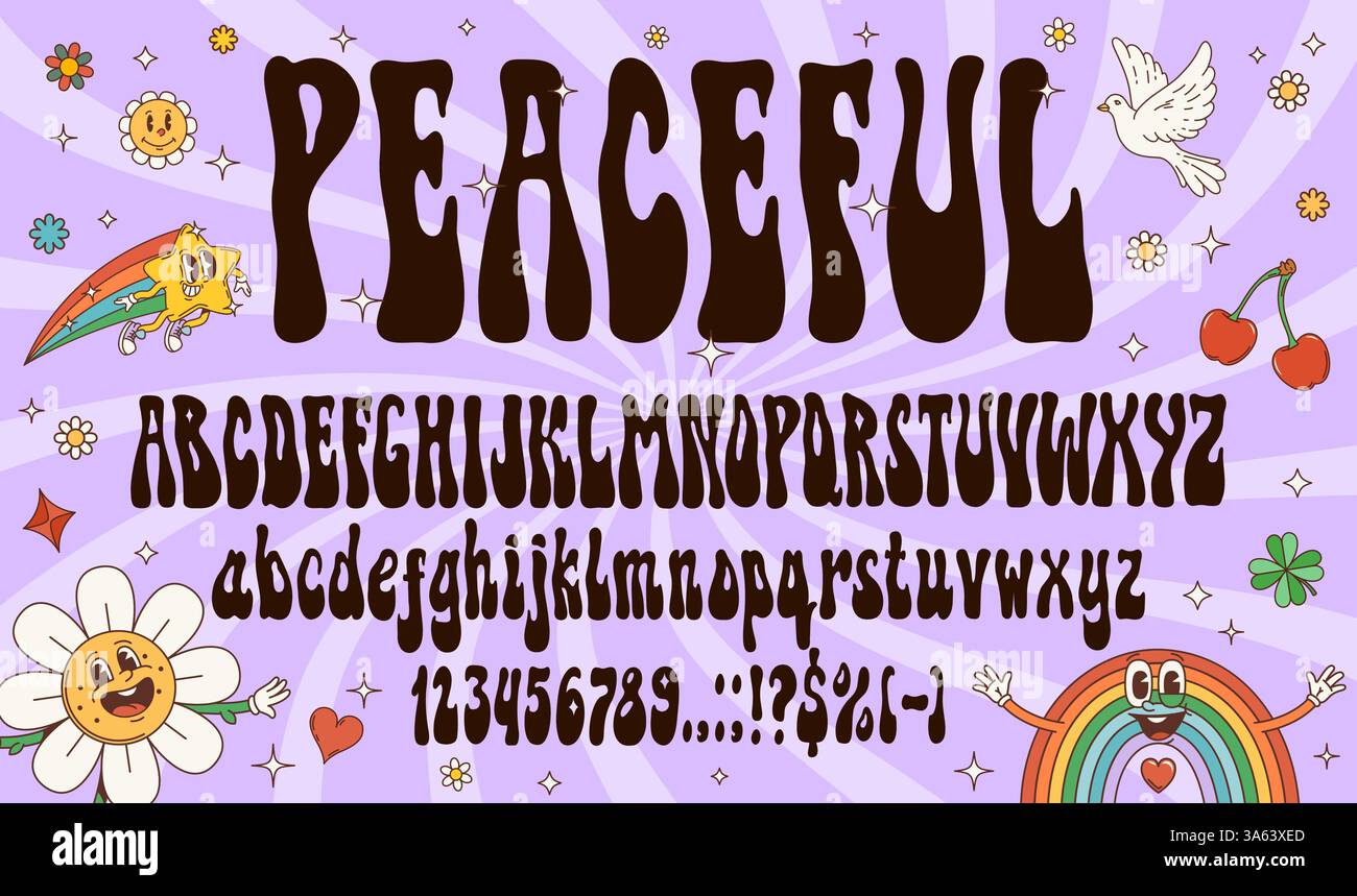Groovy retro psychedelic font, hippy type, 60s trippy typeface, vintage ...