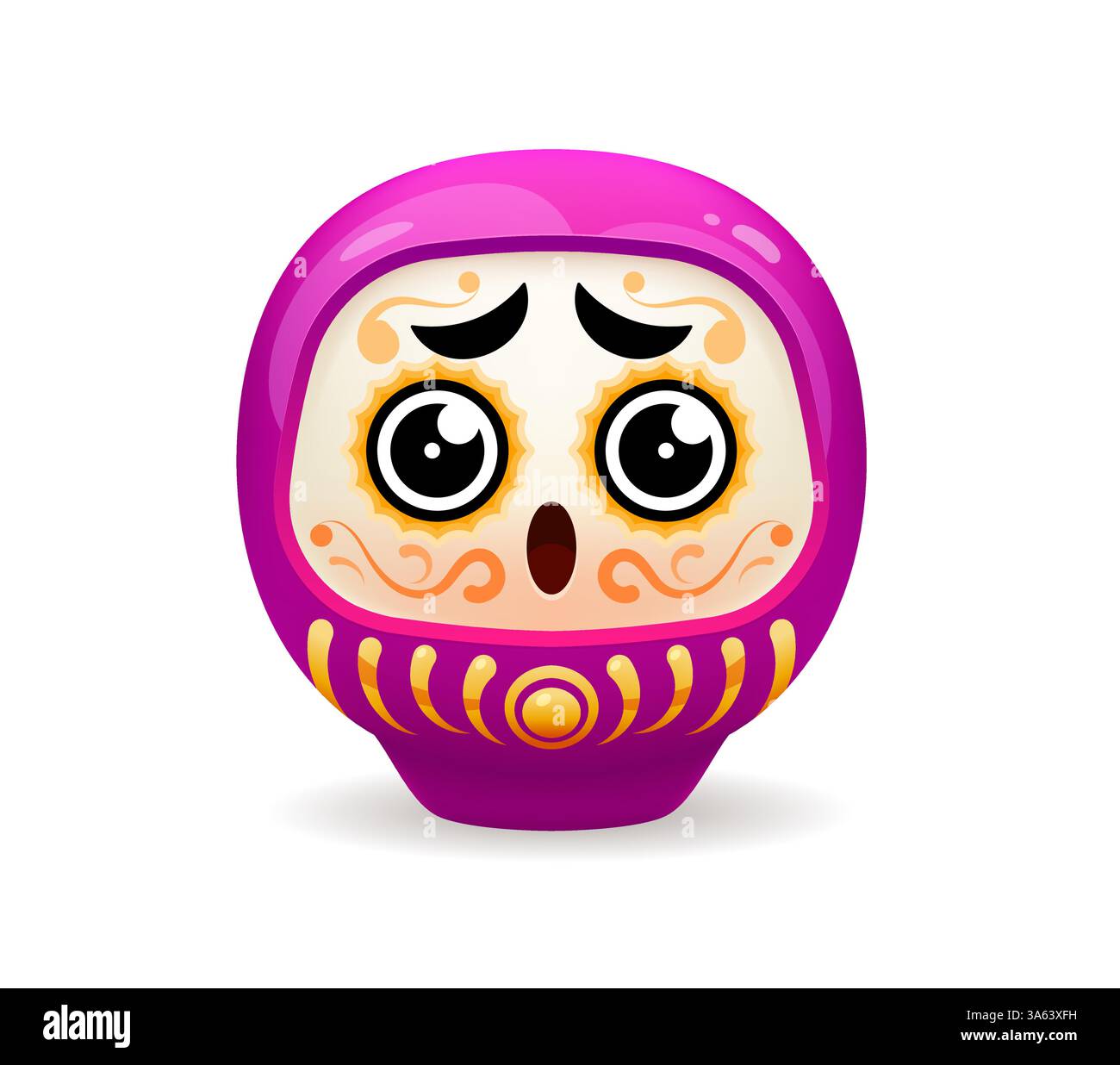 Purple Daruma Japanese doll with wide eyes, raised eyebrows and open ...