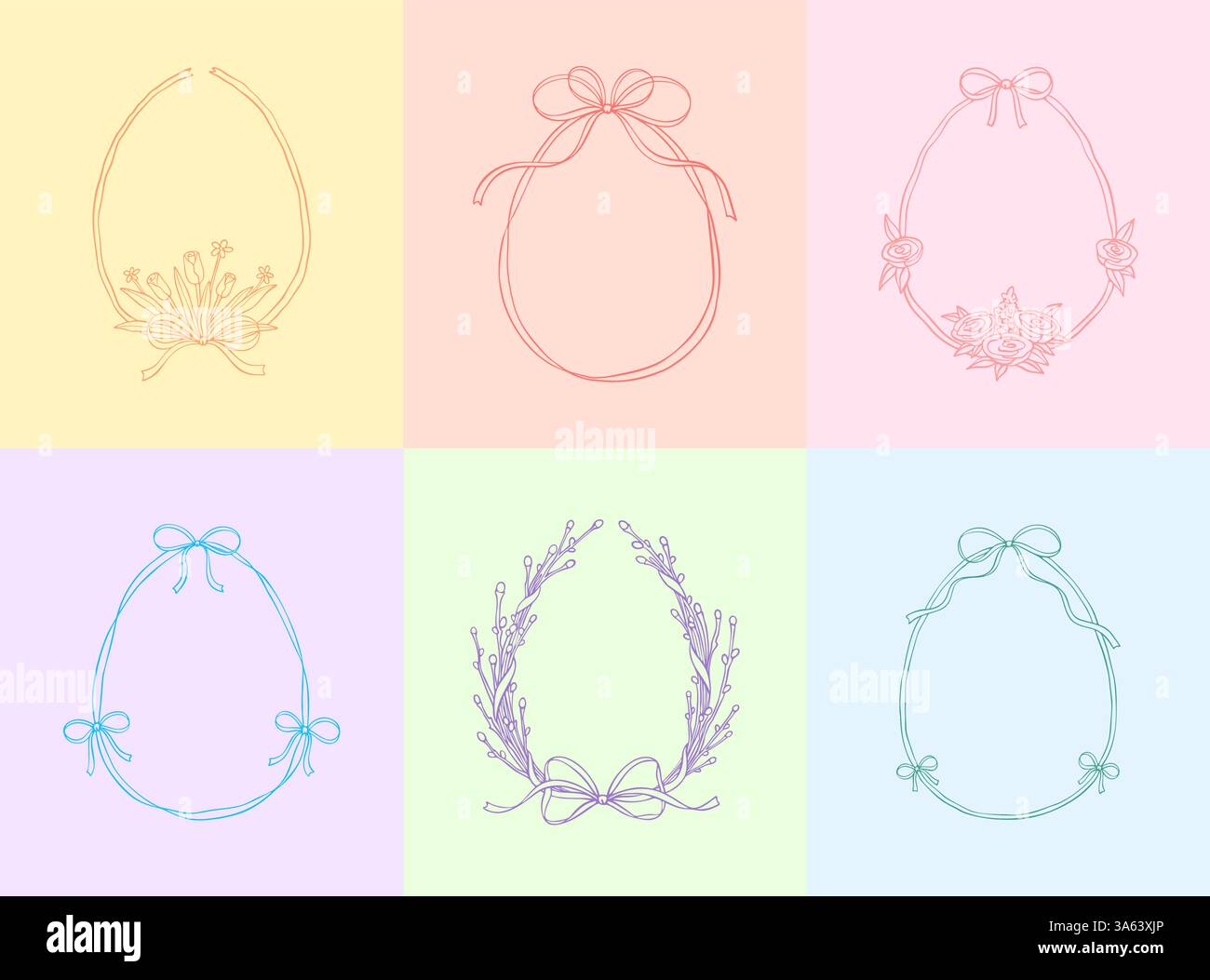 Colorful geometric Easter pink background. Egg shape frames set ...