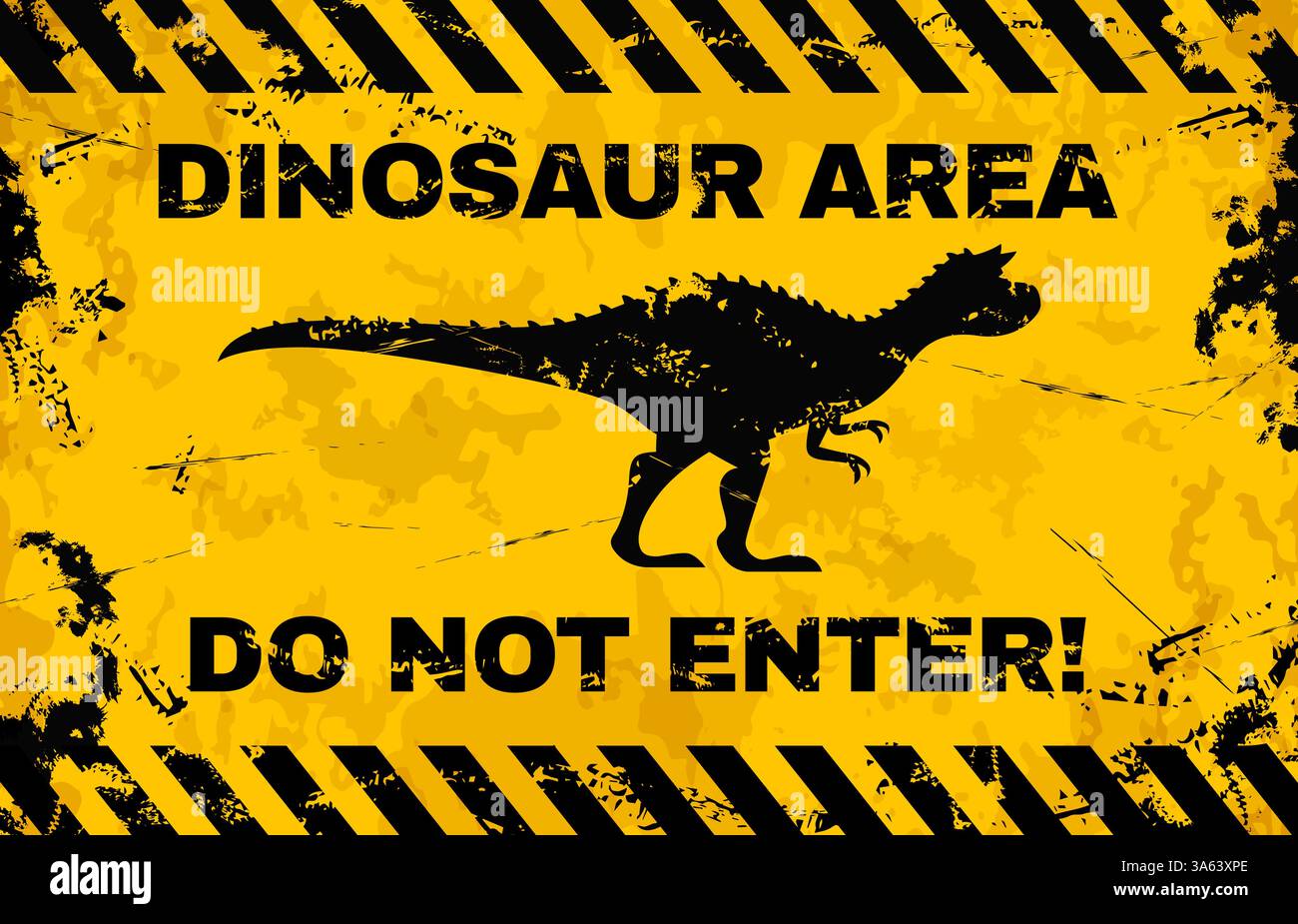 Dinosaur warning sign or grunge metal signboard for danger zone, vector ...