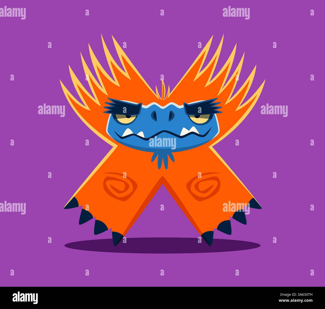 Halloween font letter X bizarre monster character. Silly Halloween monster personage English ...