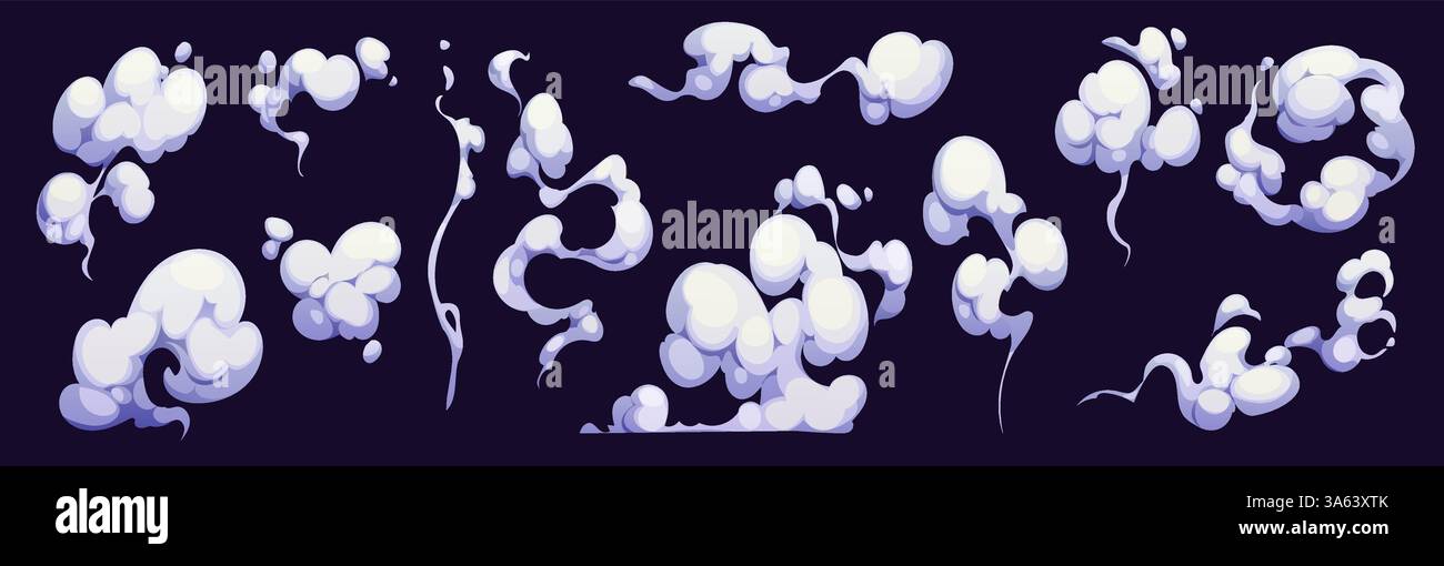 Cartoon smoke clouds, vector set of white flavor, steam, aroma or toxic ...