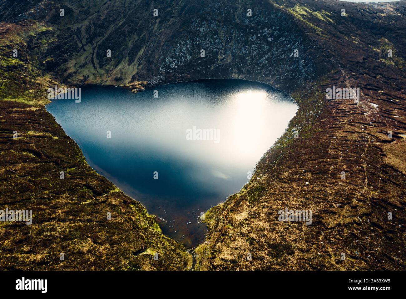 Aerial View of Lough Ouler, Ireland’s Heart-Shaped Lake in the Wicklow ...