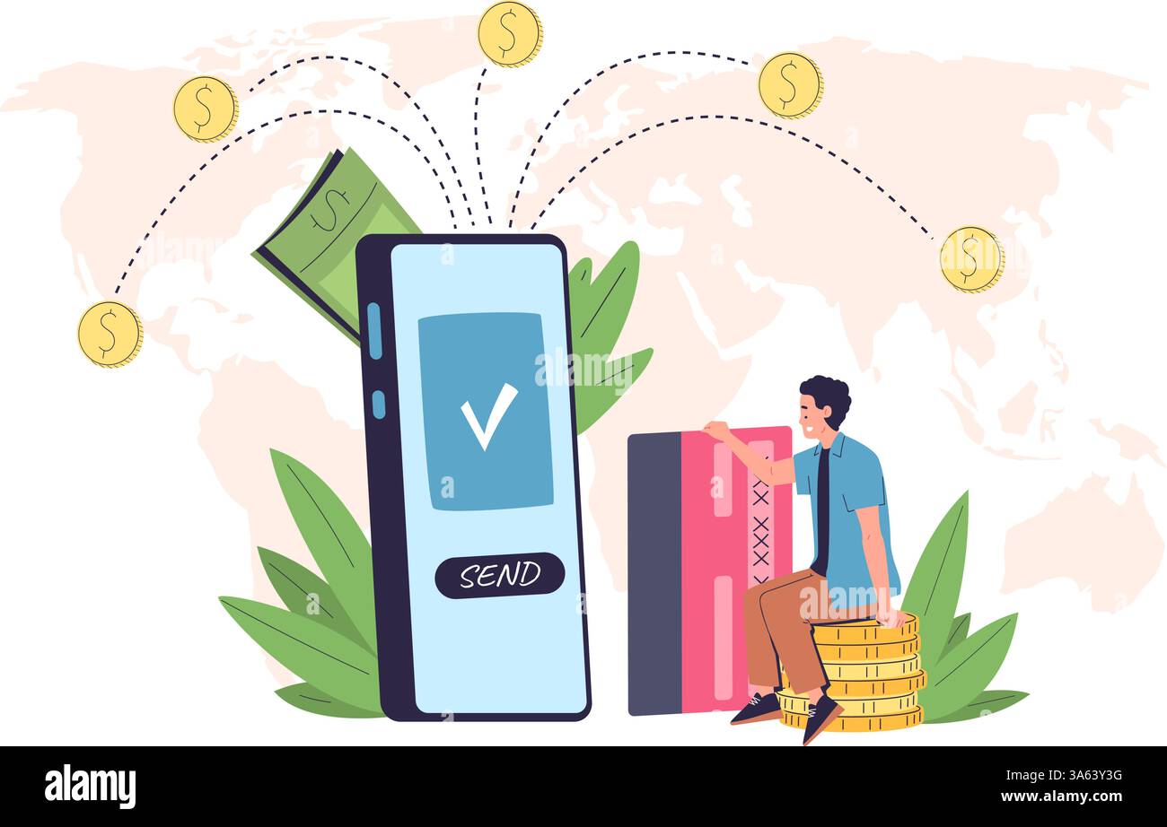 World money transfer. Smartphone financial commercial mobile app for ...