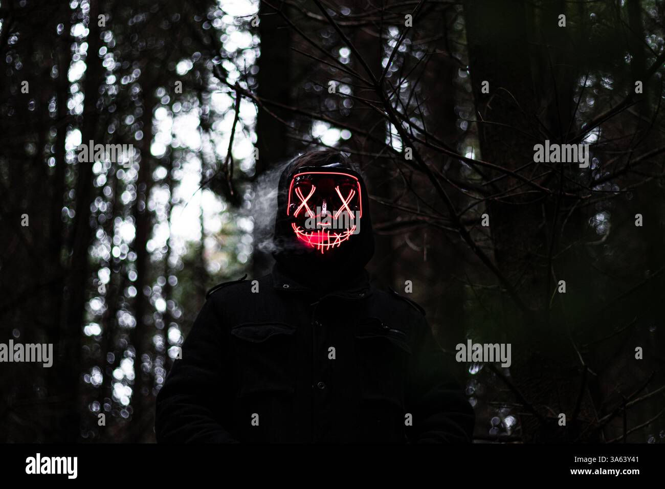 Scary LED Purge Mask in Dark Forest - Creepy Halloween Horror Vibes ...