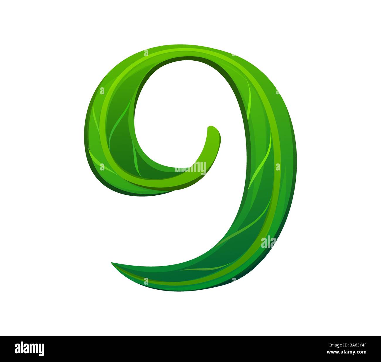 Tree green leaf font digit 9 nine. Nature clean ecology typeface ...