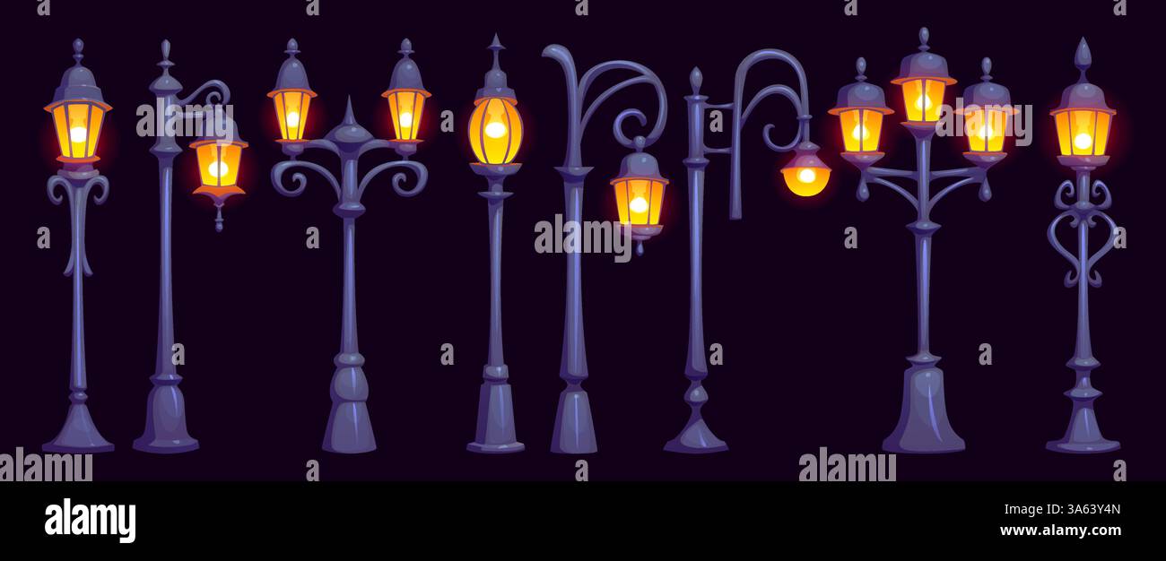 Cartoon old light post and streetlight, street light pole. Vector ...