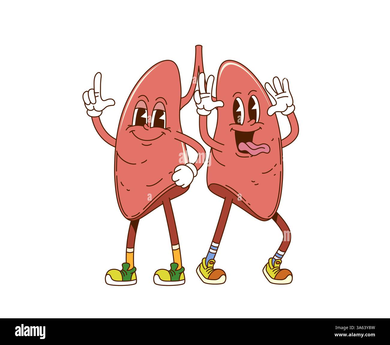 Cartoon cartoon groovy human lungs cheerful characters. Healthcare ...