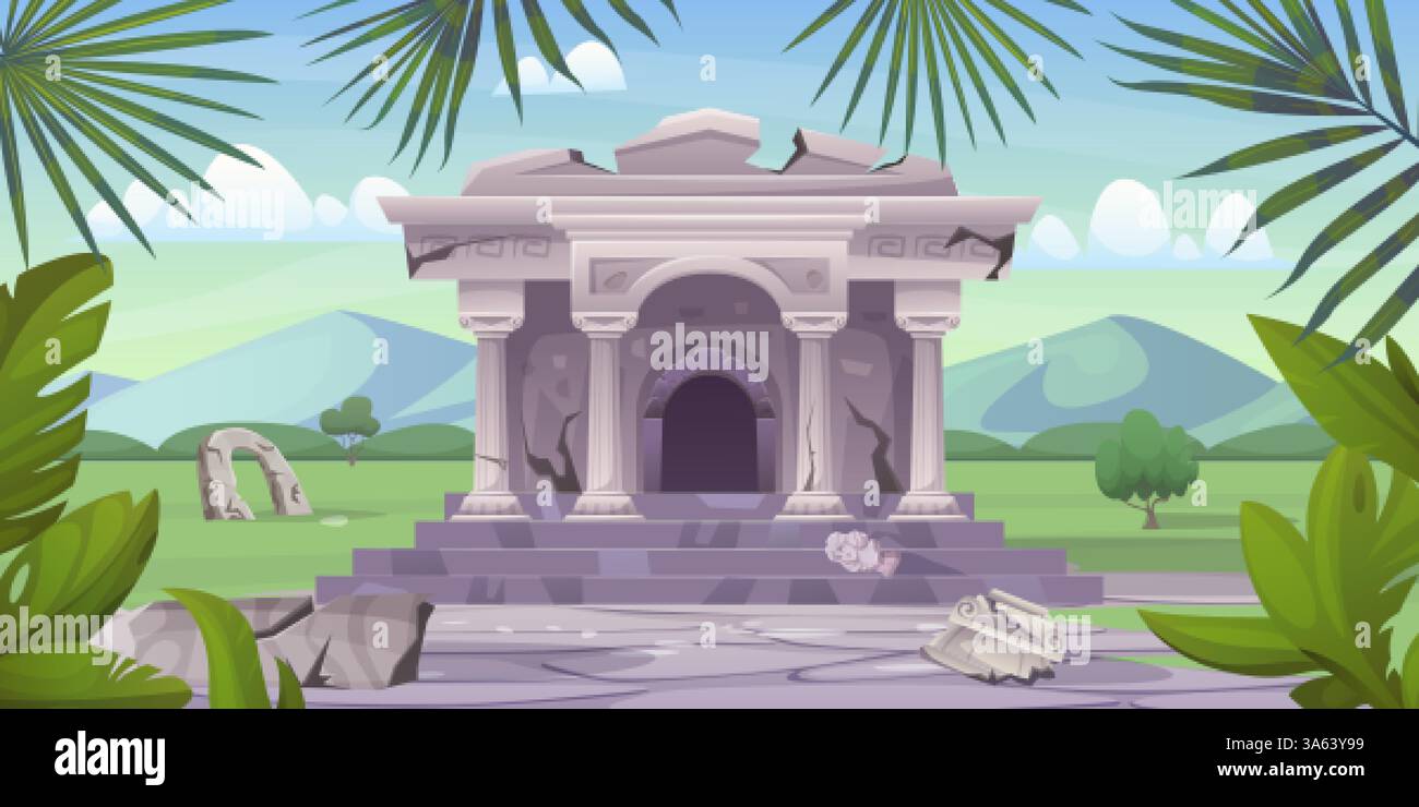 Ruined roman temple. Ancient building ruins with column rome empire ...