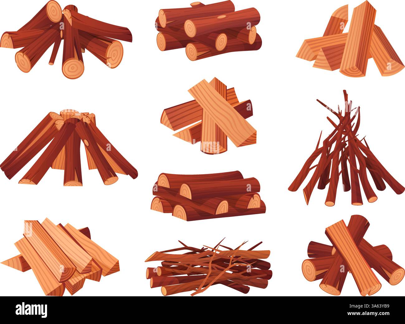Cartoon firewood. Woodpile, wood log stack for bonfire campfire or ...