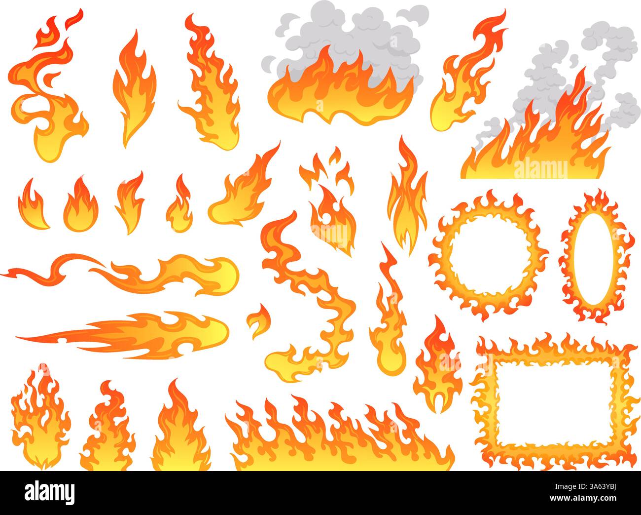 Cartoon fire flames set. Comic burn flame shapes, painting fuego curve ...