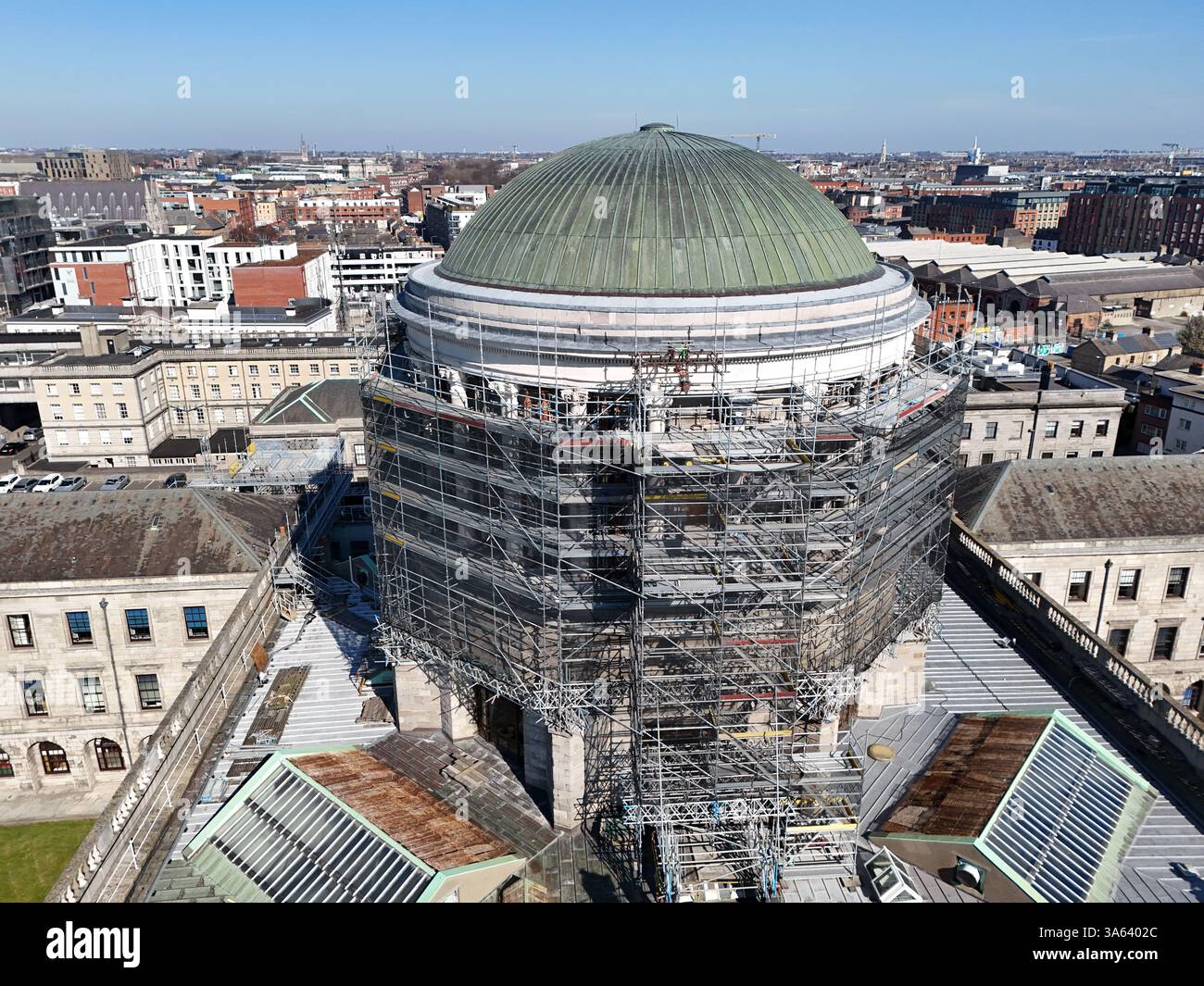 Dublin, Ireland - 19th March 2025 - The dome of the Four Courts covered ...