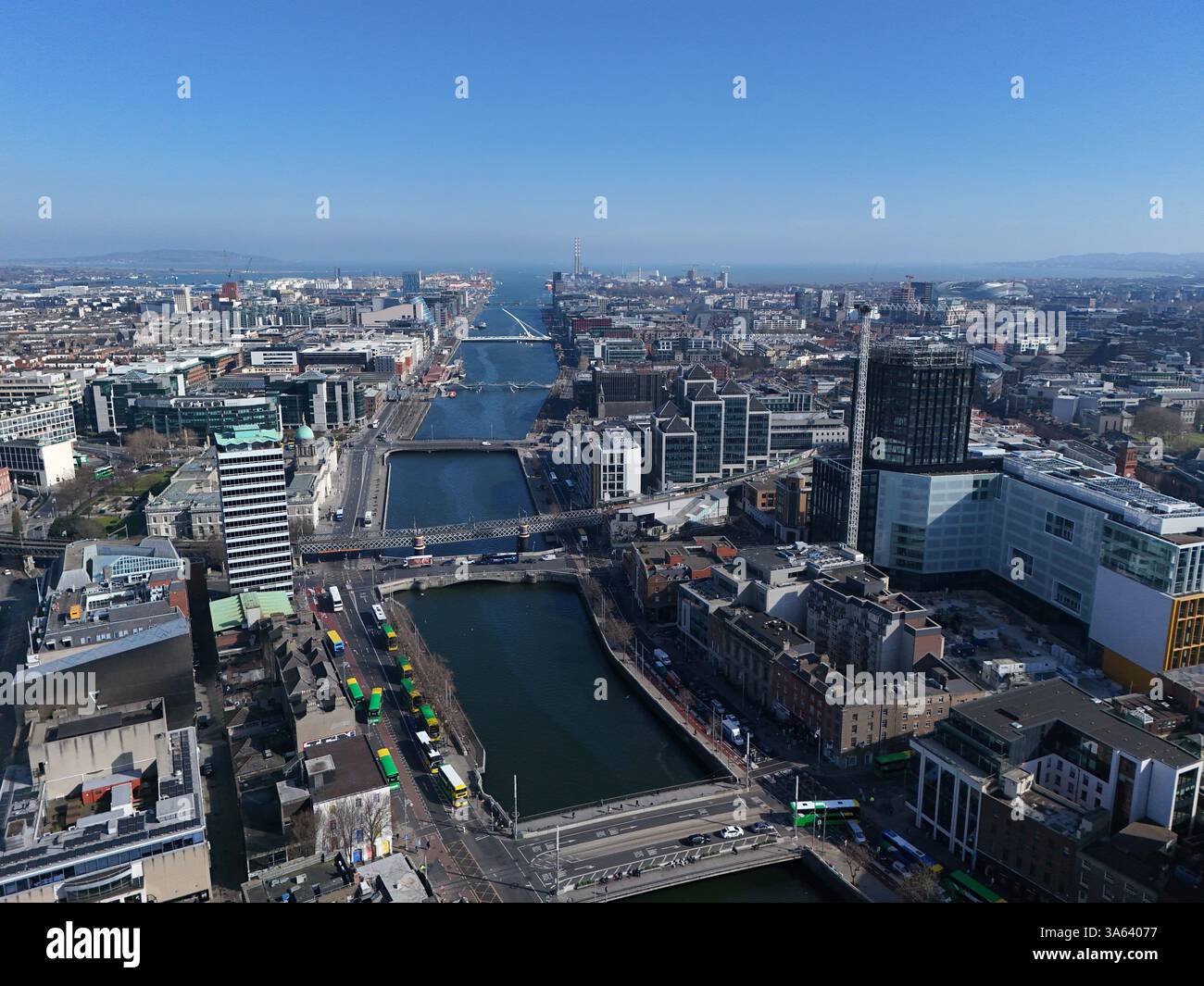 Dublin, Ireland - 19th March 2025 - Aerial image of the River Liffey ...