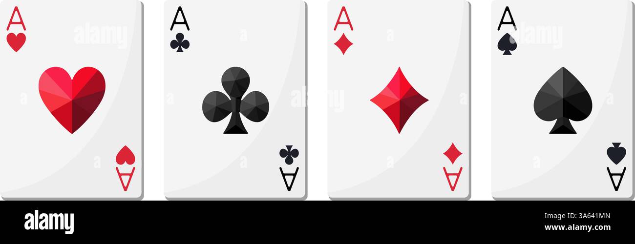 Aces of different suits of playing cards: spades, hearts, diamonds ...