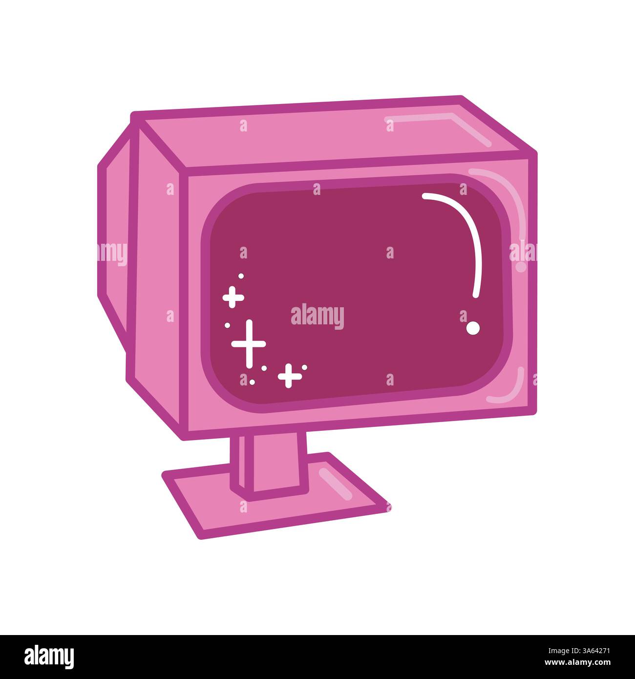 Pink retro monitor. Computer icon. Vector illustration isolated on ...