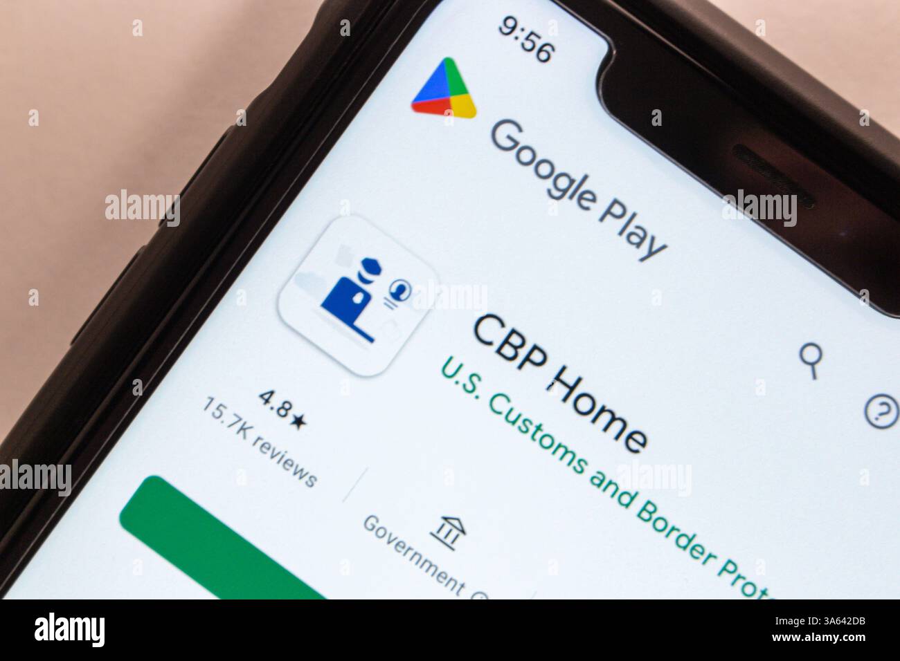 CBP Home app is displayed on Google Play Store. CBP Home is a U.S ...