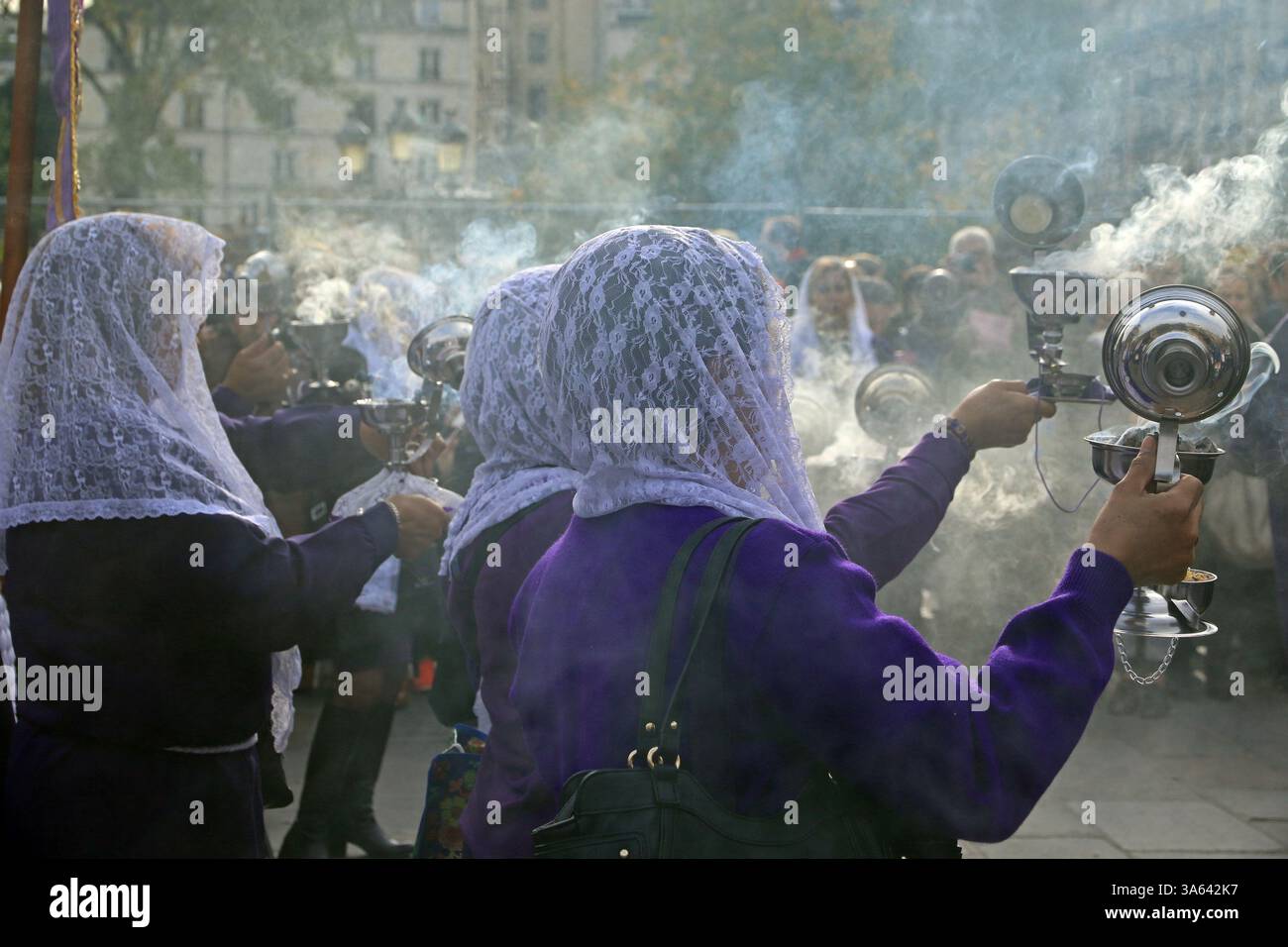 Procession in front of Notre - Dame cathedral, Paris, France Stock ...