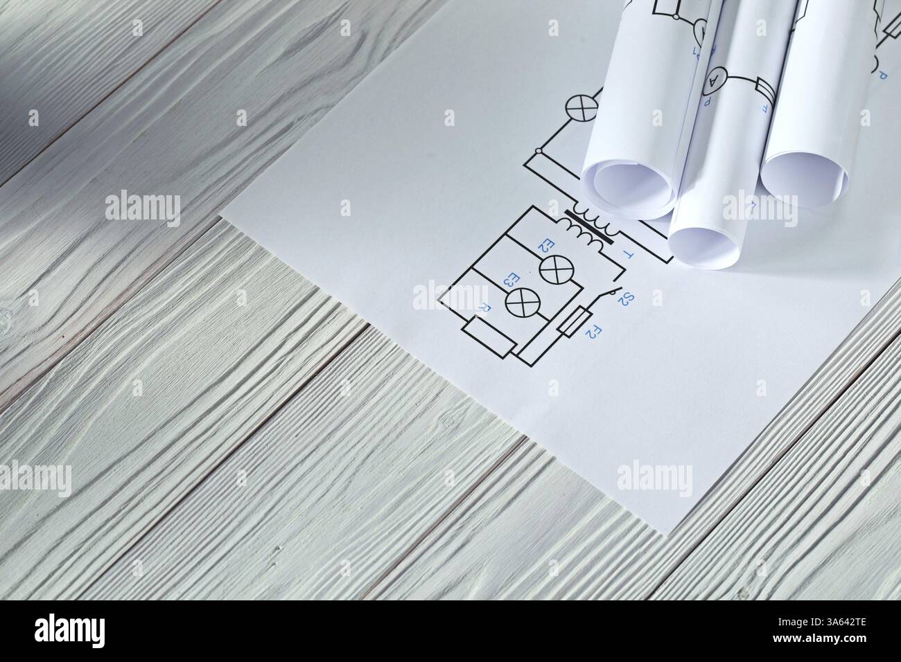 Blueprints rolls work tools hi-res stock photography and images - Alamy