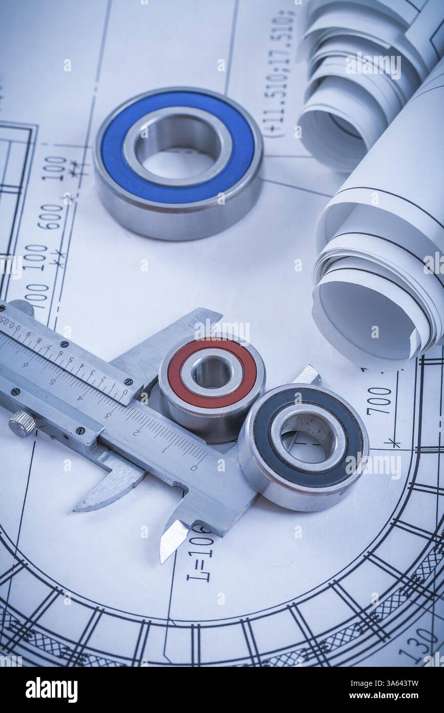 Rolls of construction drawings round rolling bearings and trammel ...